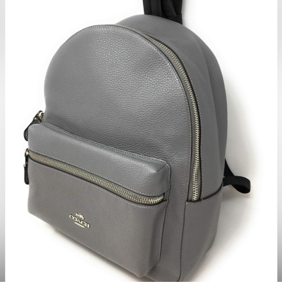 Coach | Bags | Coach Medium Charlie Grey Pebble Leather Backpack With ...